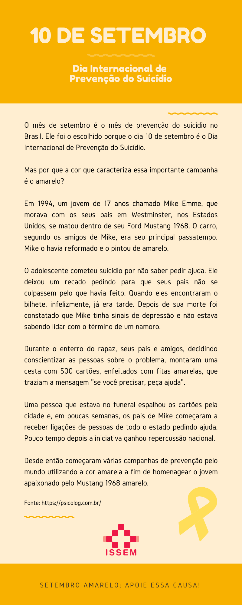 ISSEM - Setembro Amarelo: por que essa cor representa a campanha?